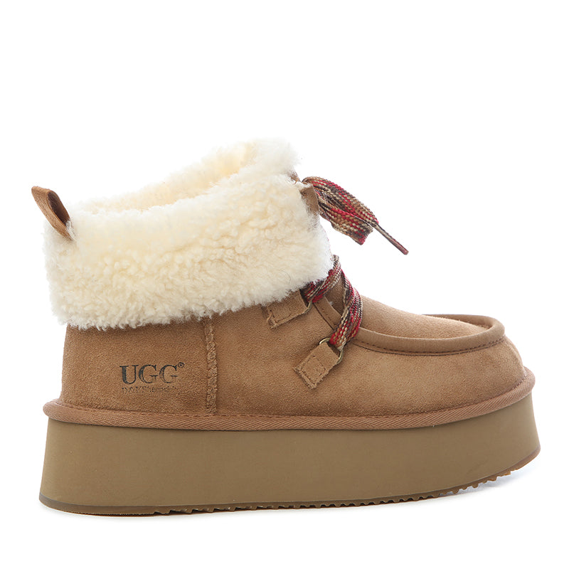 UGG Premium Fluffy-Lace Platform Boots | Wool Lined Boots