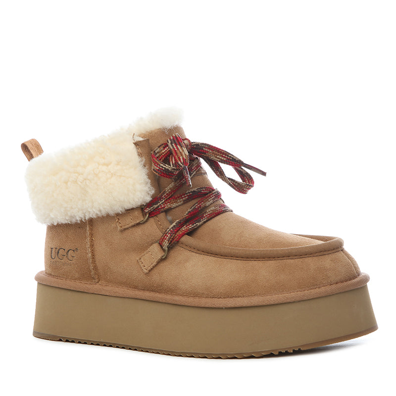 UGG Premium Fluffy-Lace Platform Boots | Wool Lined Boots