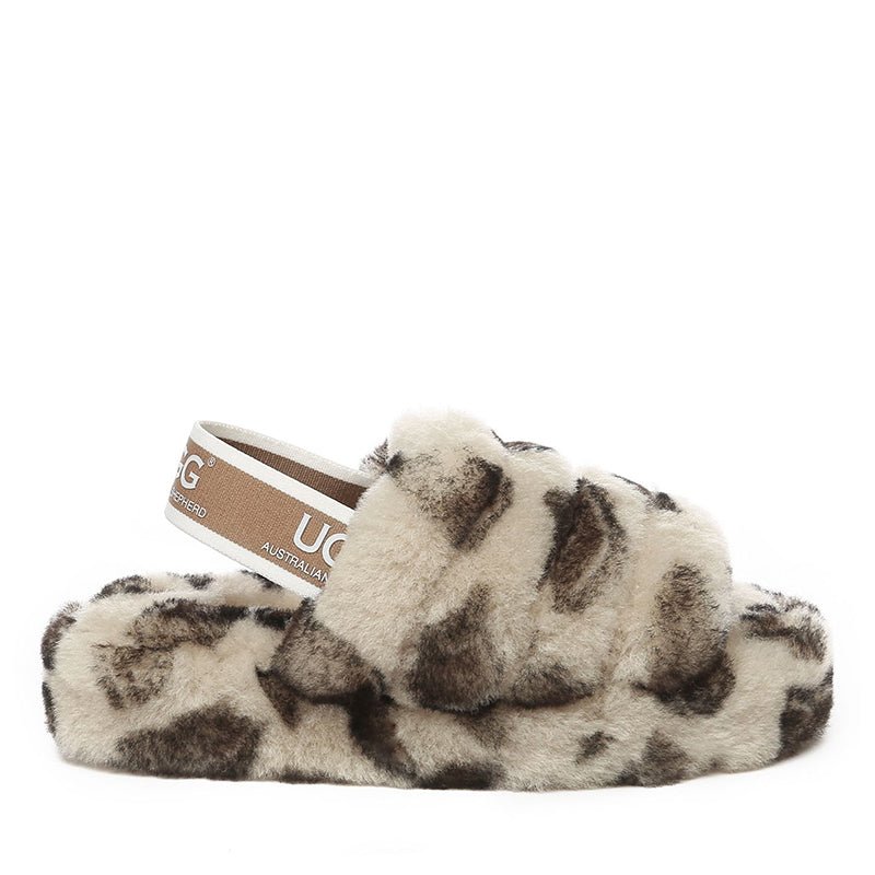 UGG Kids Puffy Leopard Slides | Open-Toe Sheepskin Slides